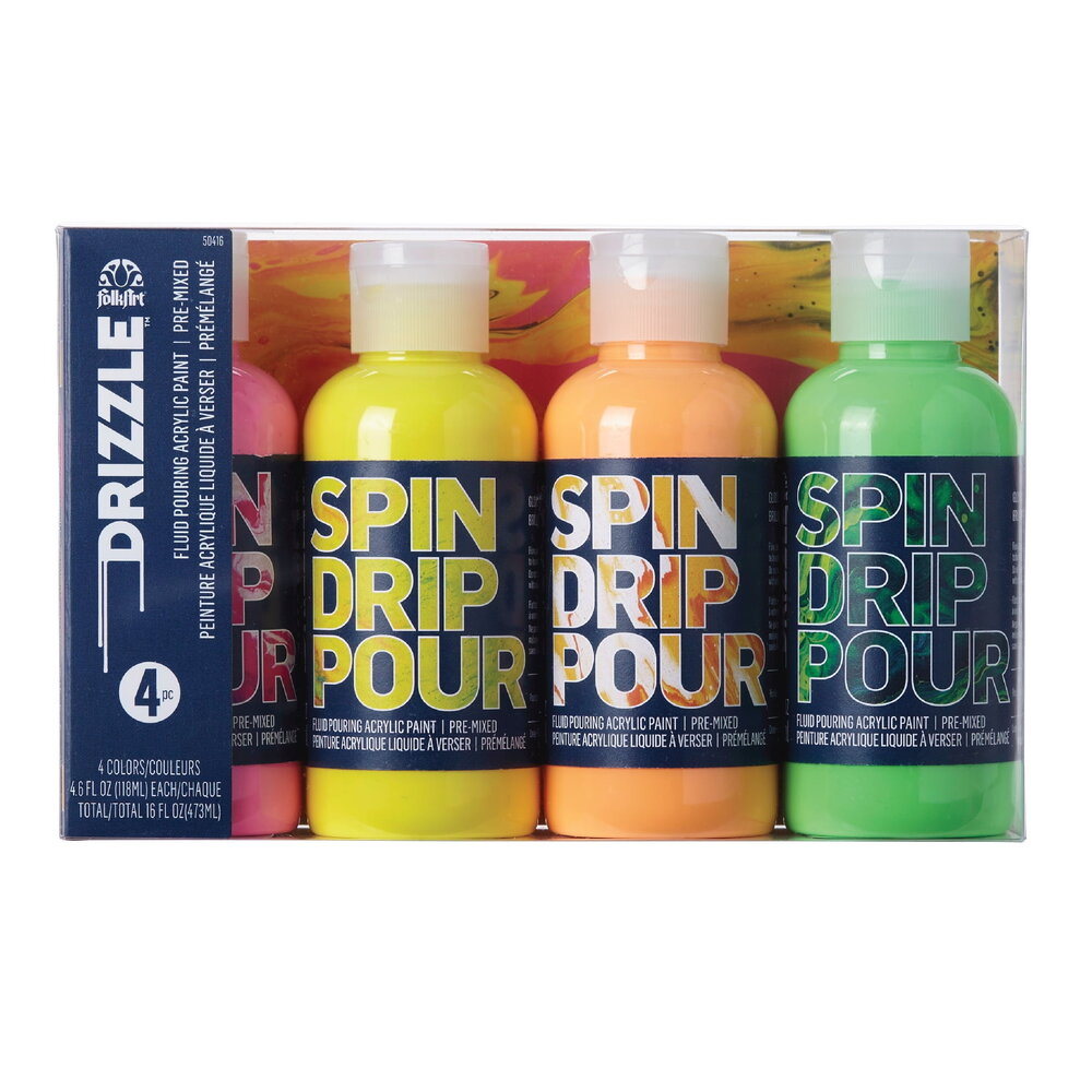 Folkart Drizzle Paint Set Neon Lights 4x4 fl oz (50416) - Craftlines B.V.