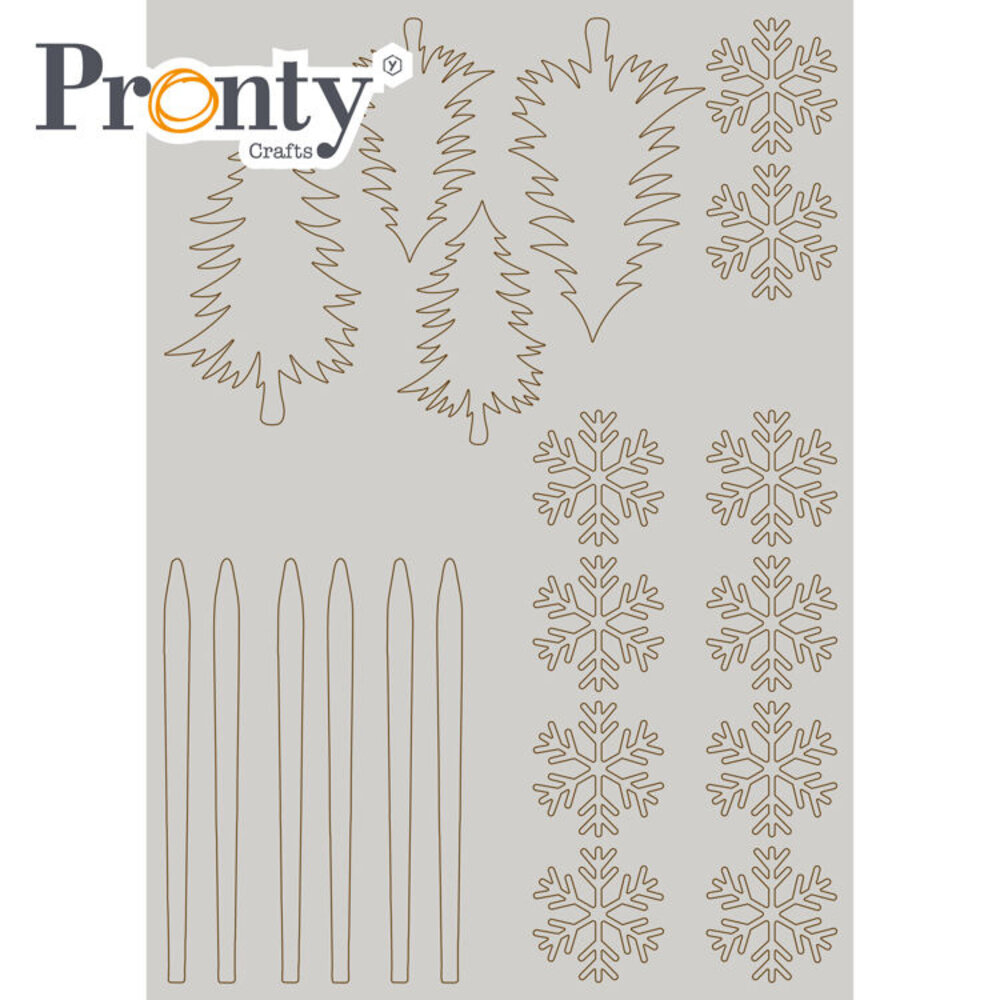 Grey Chipboard A4 Trees and Snowflakes (492.001.049) - Craftlines B.V.