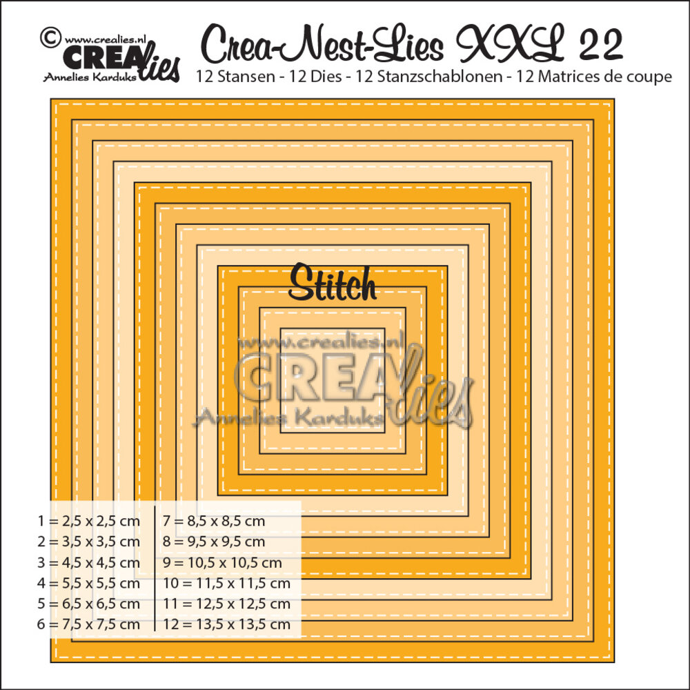 Crea-Nest-Lies XXL Dies No. 22 Squares with Stitchline (CLNestXXL22) - Craftlines B.V.