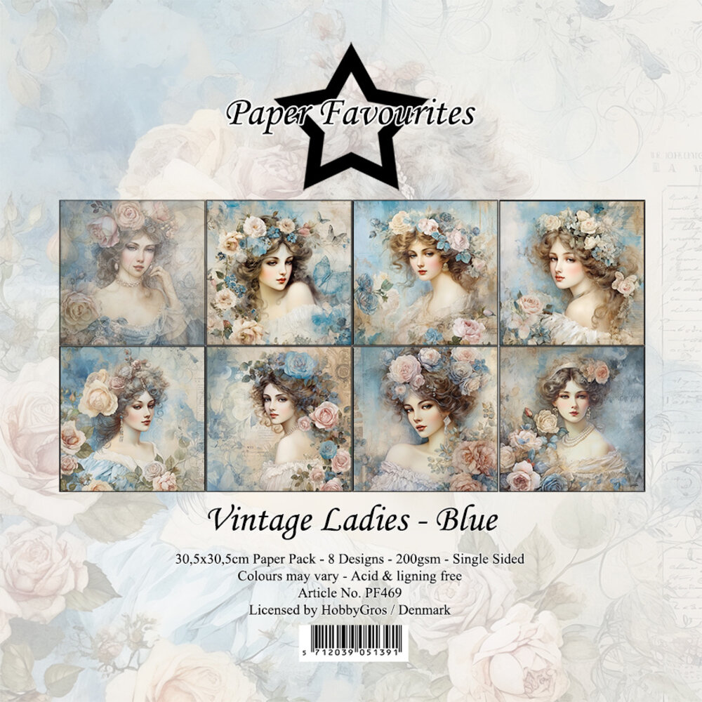 Vintage Ladies Blue 12x12 Inch Paper Pack (PF469) - Craftlines B.V.