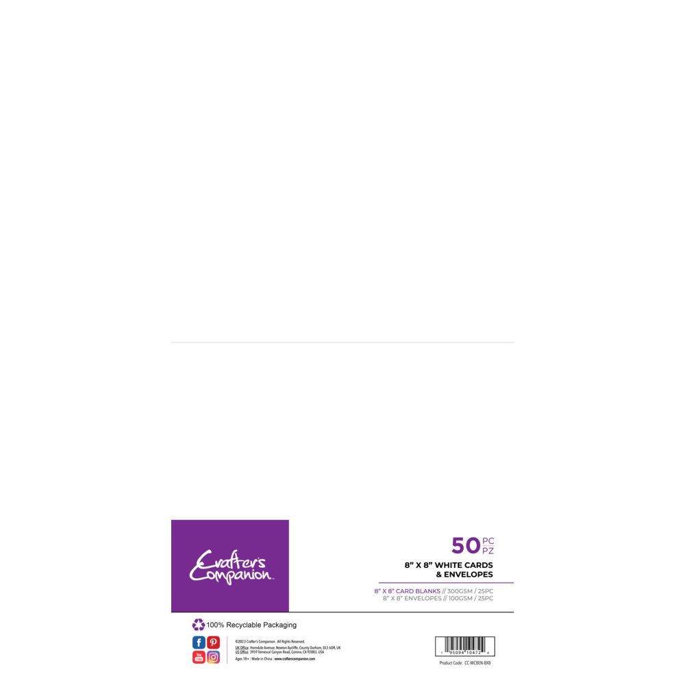 Card & Envelopes 8x8 Inch White (50pcs) (CC-WCBEN-8X8) - Craftlines B.V.