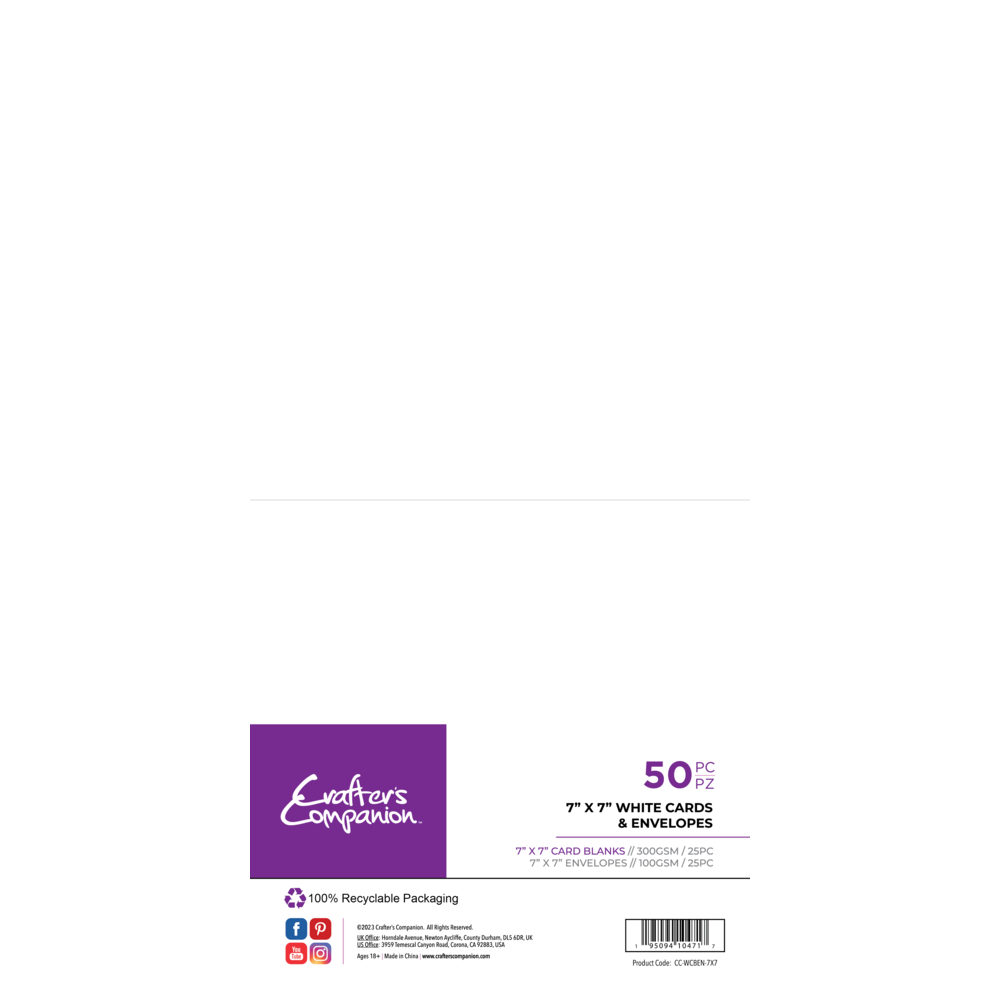 Card & Envelopes 7x7 Inch White (50pcs) (CC-WCBEN-7X7) - Craftlines B.V.