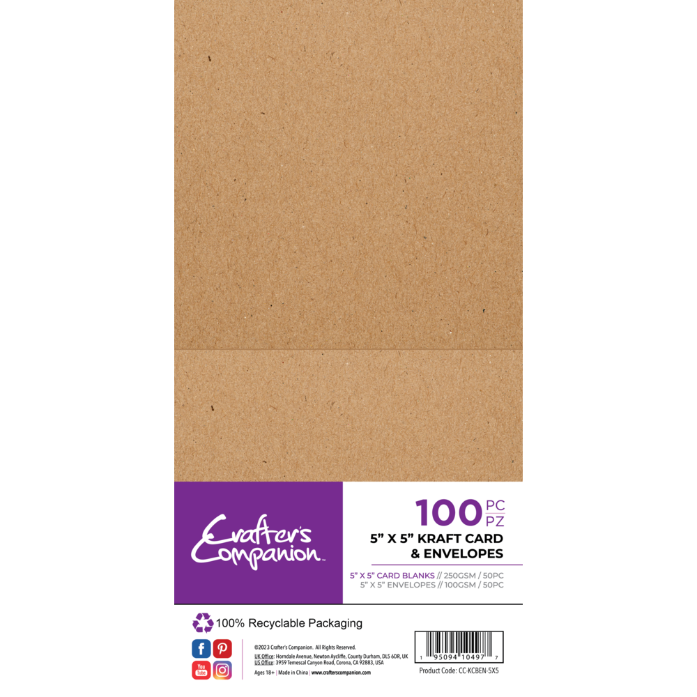 Card & Envelopes 5x5 Inch Kraft (100pcs) (CC-KCBEN-5X5) - Craftlines B.V.