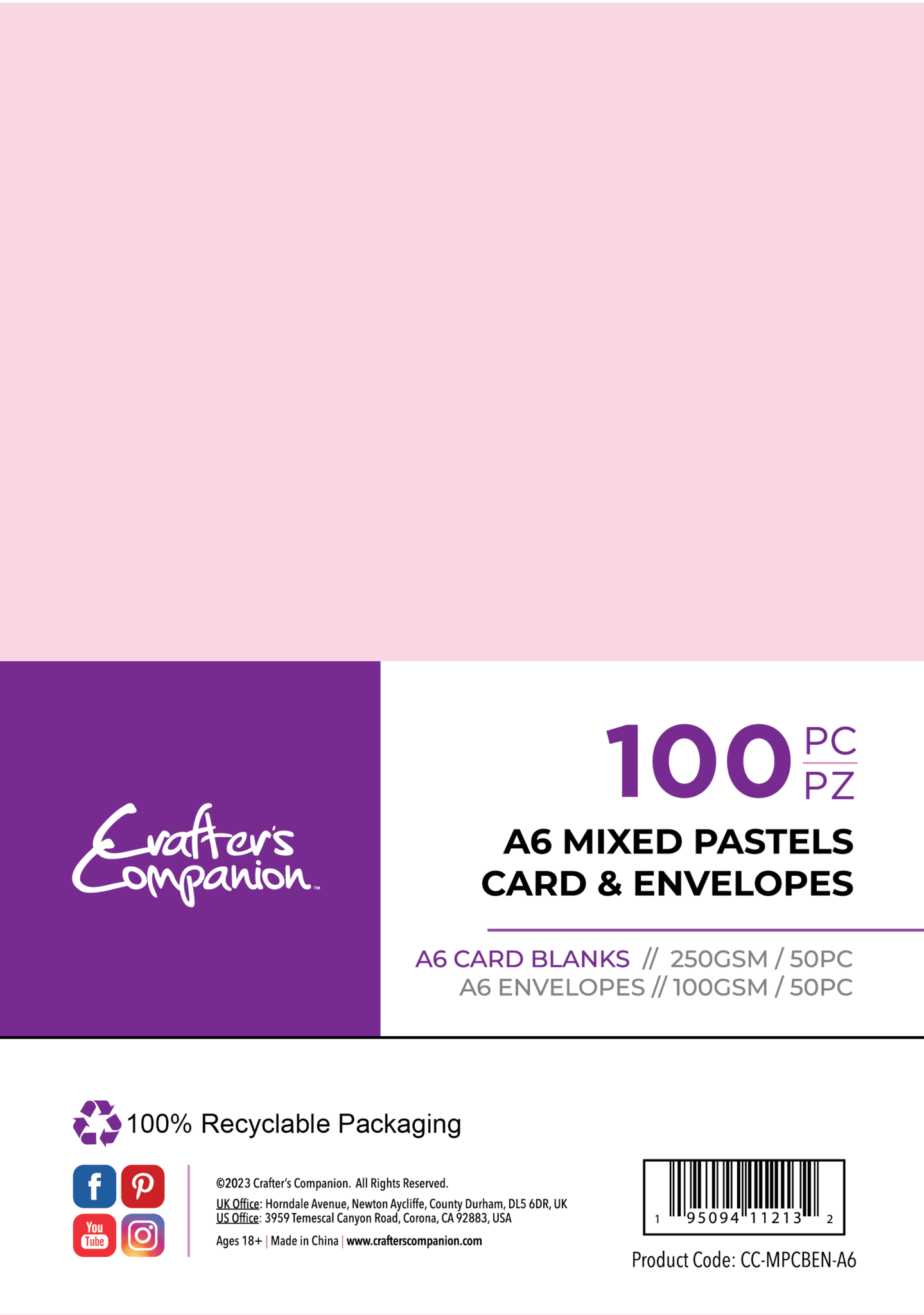Card & Envelopes A6 Mixed Pastels (100pcs) (CC-MPCBEN-A6) - Craftlines B.V.