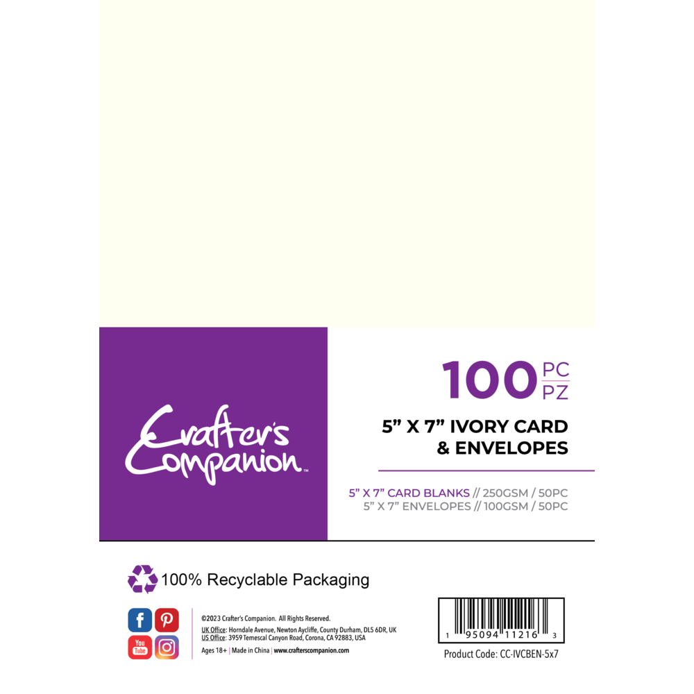 Card & Envelopes 5x7 Inch Ivory (100pcs) (CC-IVCBEN-5x7) - Craftlines B.V.