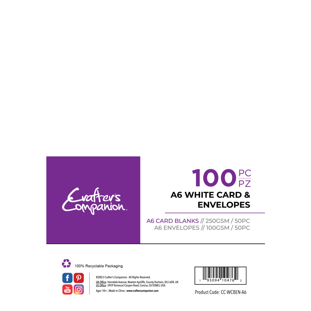 Card & Envelopes A6 White (100pcs) (CC-WCBEN-A6) - Craftlines B.V.