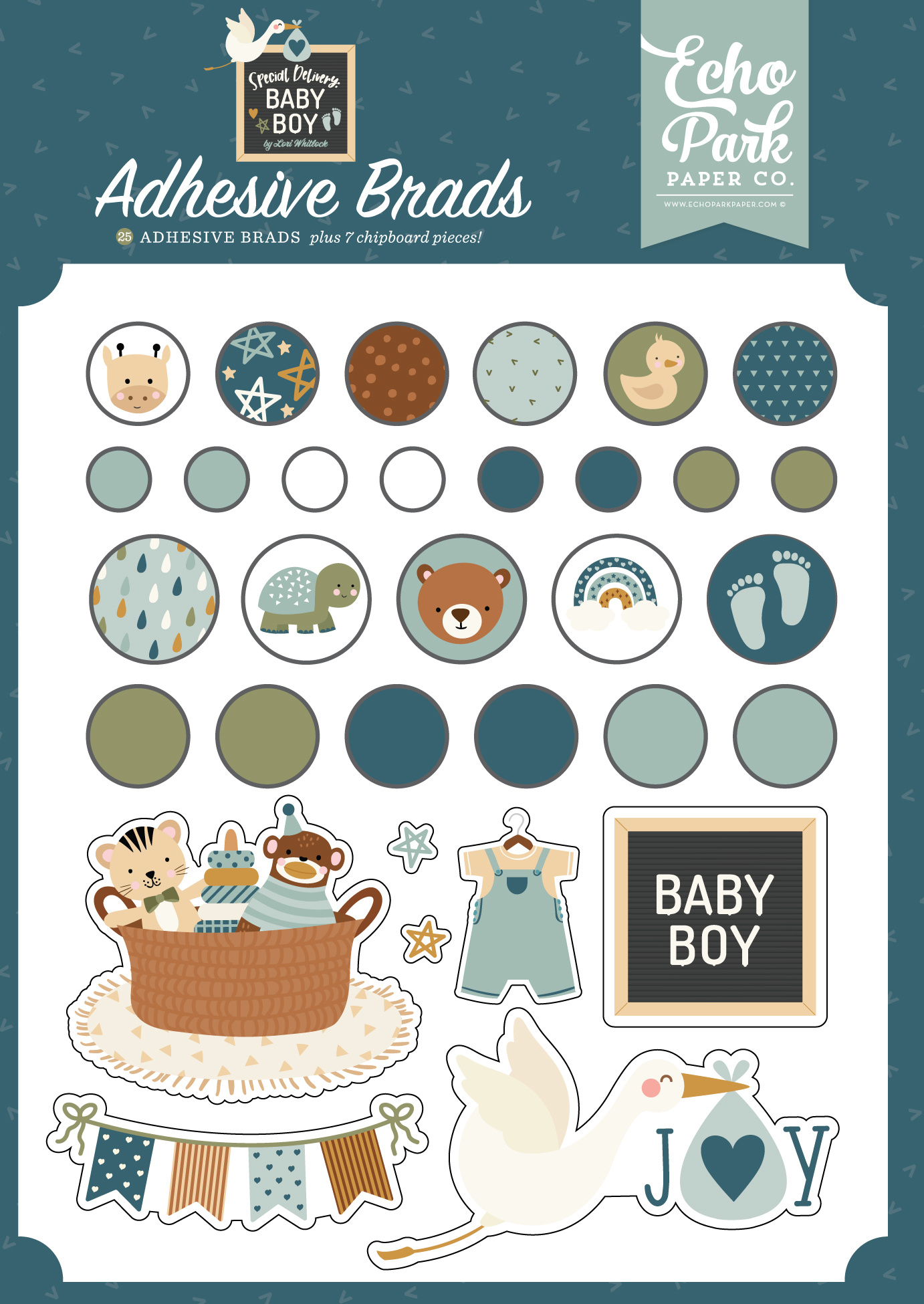 Special Delivery Baby Boy Adhesive Brads (SDB353020) - Craftlines B.V.