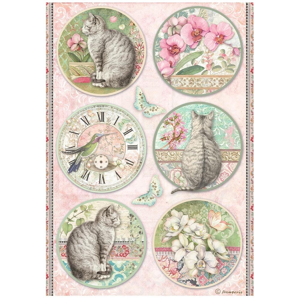 Orchids and Cats A4 Rice Paper 6 Rounds (6pcs) (DFSA4849) - Craftlines B.V.
