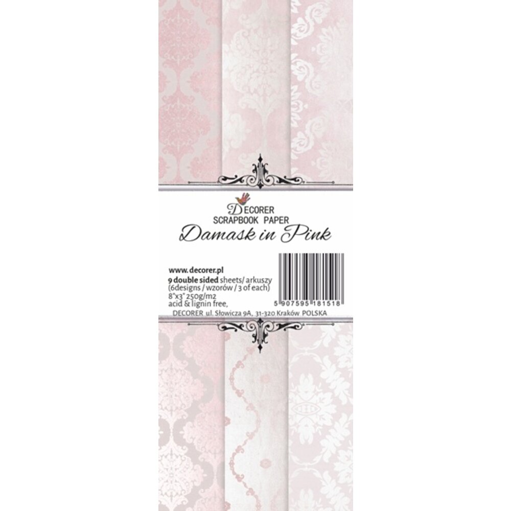 Damask in Pink 3x8 Inch Paper Pack (Double-sided) (DECOR-D1 ...