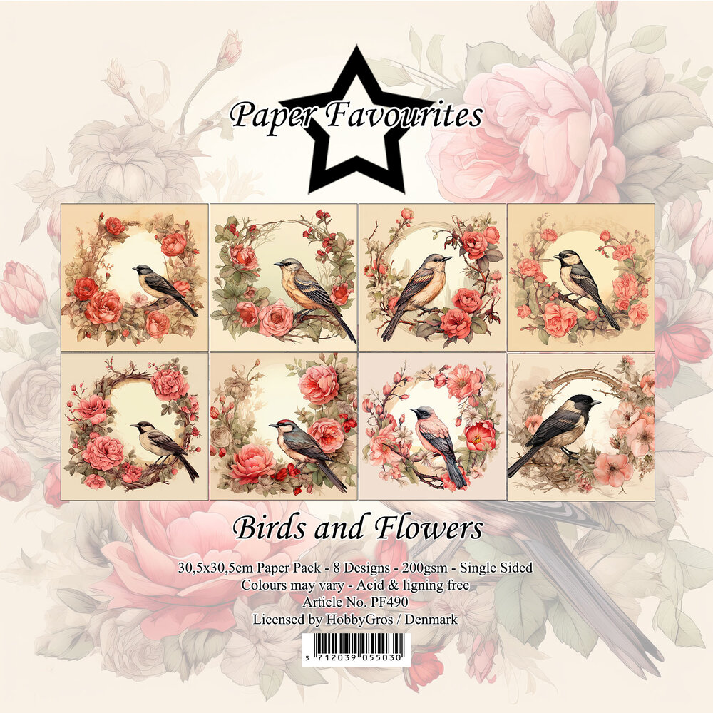 Birds and Flowers 12x12 Inch Paper Pack (PF490) - Craftlines B.V.