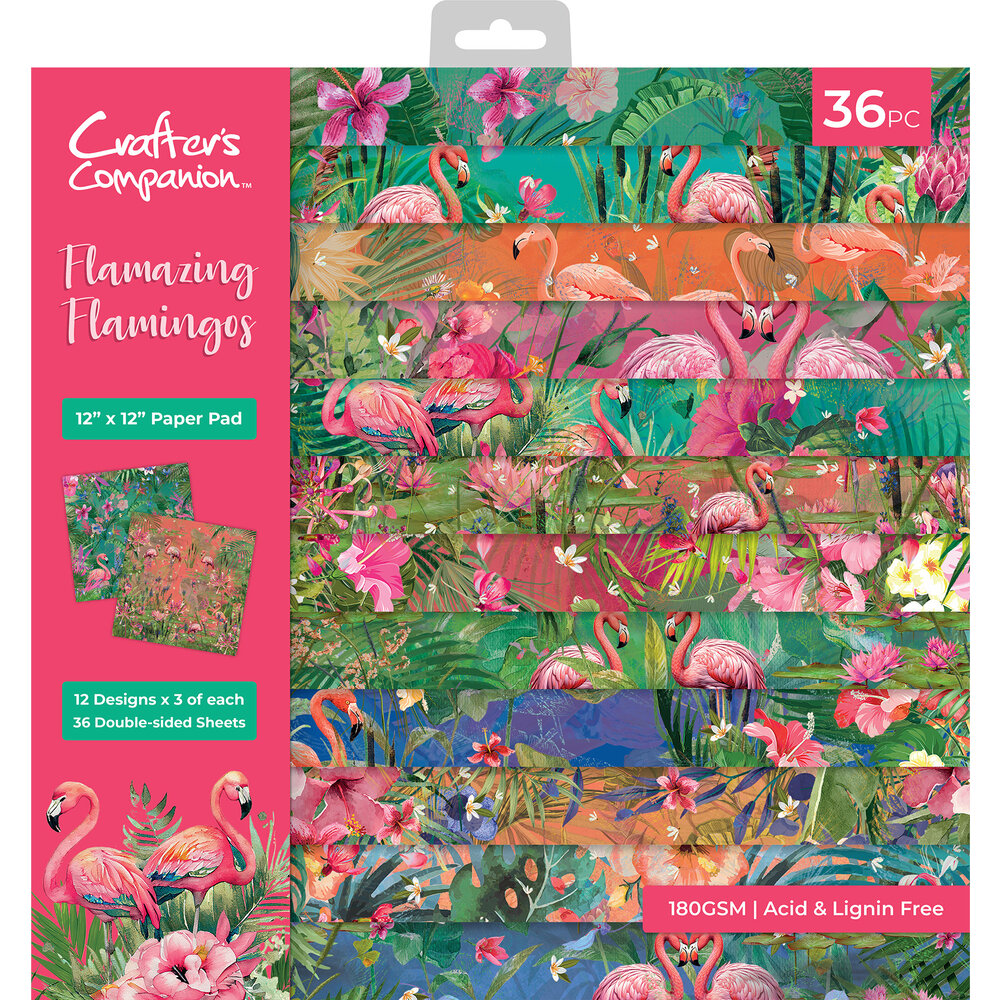 Flamazing Flamingos 12x12 Inch Paper Pad (FLFL-PAD12) - Craftlines B.V.