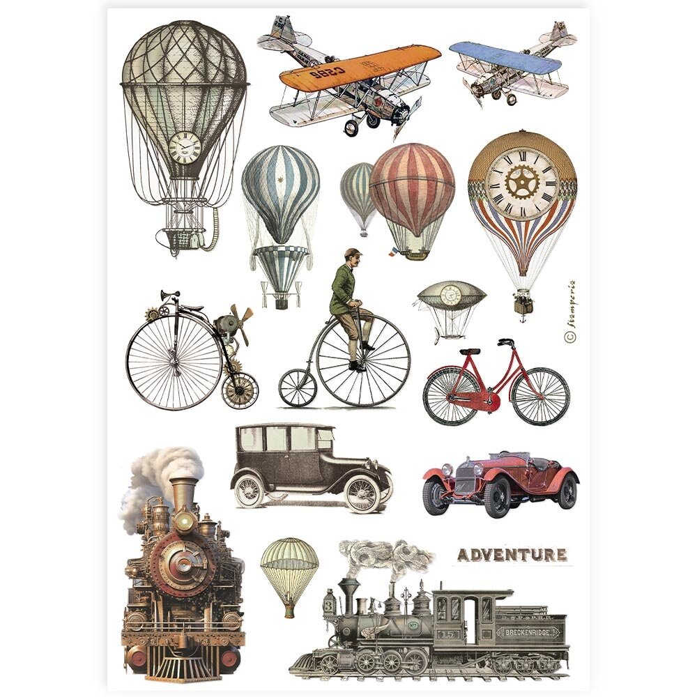Train and Balloons A4 Rice Paper (6pcs) (DFSA4902) - Craftlines B.V.