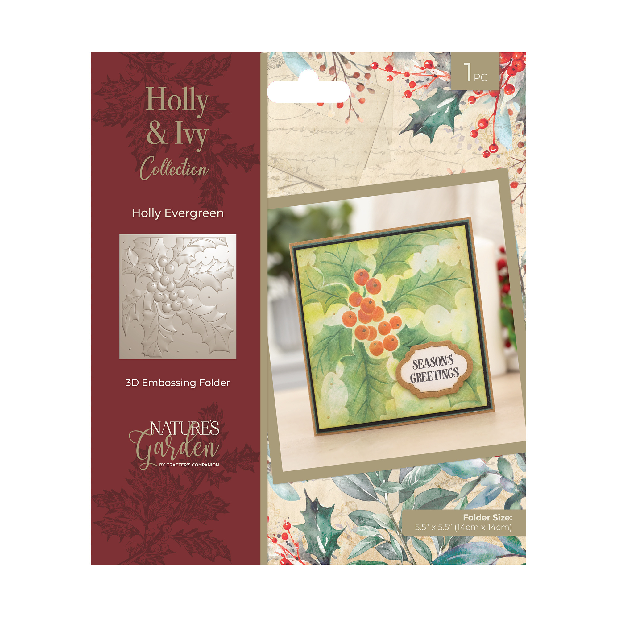 Holly & Ivy 3D Embossing Folder Holly Evergreen (NG-HAI-EF5.5-3D-HOEV ...