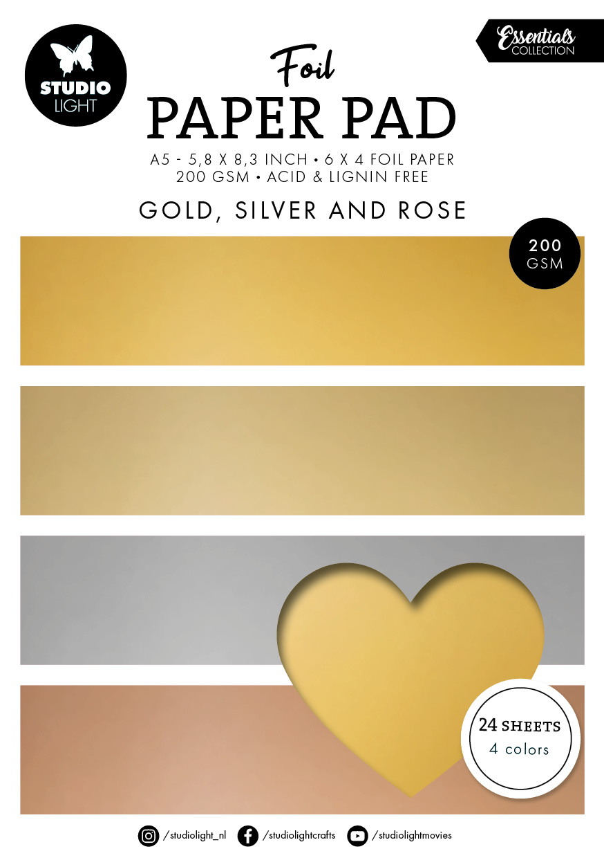 Foil Paper Pad A5 Gold, Silver And Rose (SL-ES-PP210) - Craftlines B.V.