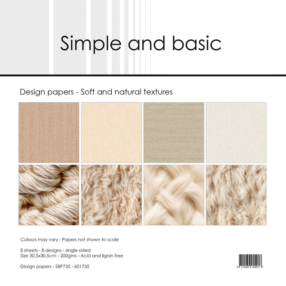 Soft and natural textures 12x12 Inch Paper Pack (SBP735) - Craftlines B.V.