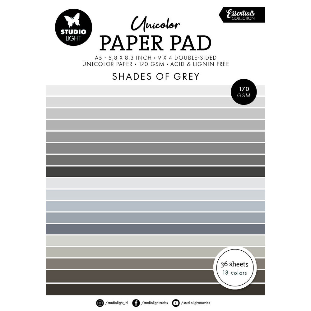 Shades Of Grey A5 Unicolor Paper Pad (SL-ES-UPP248) - Craftlines B.V.