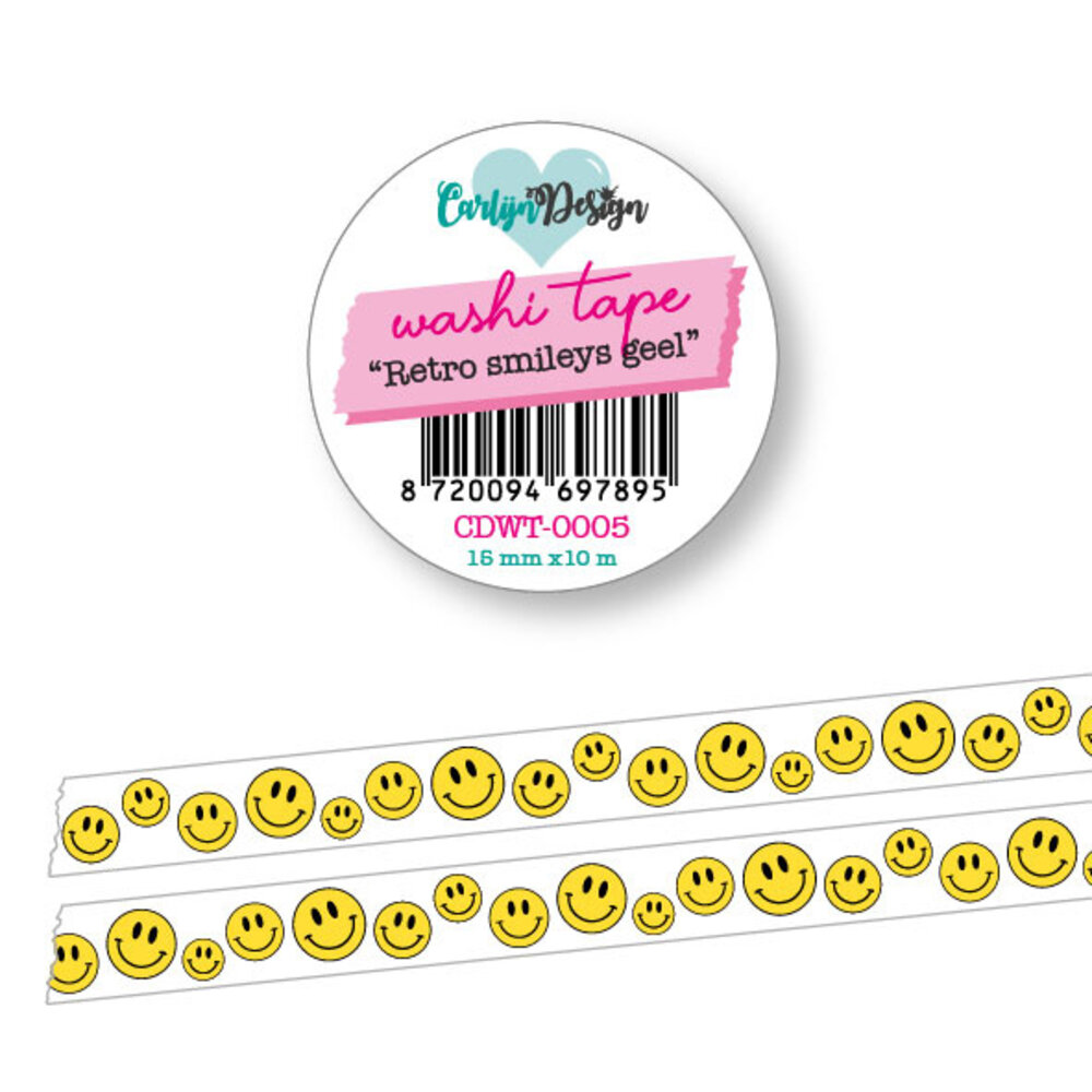 Washi Tape Retro Smileys Yellow (CDWT-0005) - Craftlines B.V.