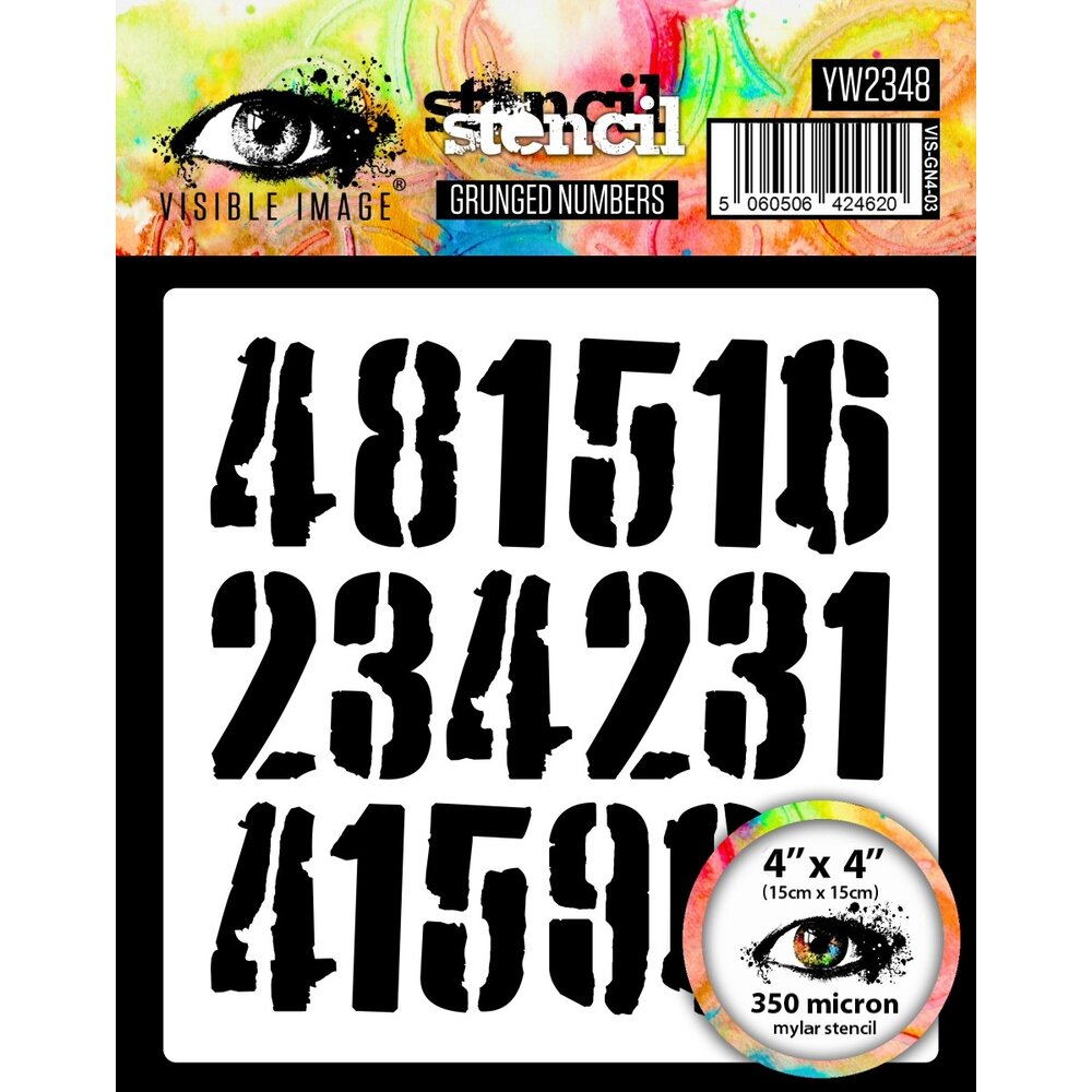 Grunged Numbers 4x4 Inch Stencil (VIS-GN4-03) - Craftlines B.V.