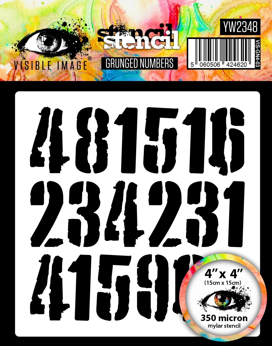 Grunged Numbers 4x4 Inch Stencil (VIS-GN4-03) - Craftlines B.V.