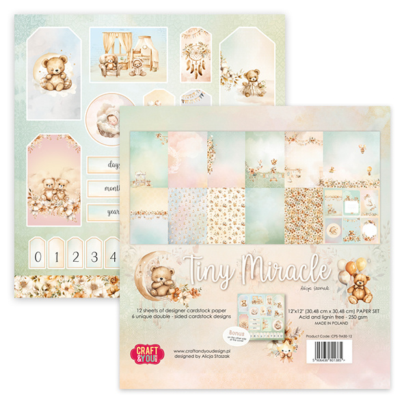Tiny Miracles 12x12 Inch Paper Set 250gsm (12sheets) (CPS-TM30 -12) - Craftlines B.V.
