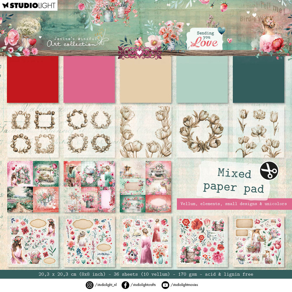 Sending You Love 8x8 Inch Mixed Paper Pad (JMA-SYL-MPP290) - Craftlines ...