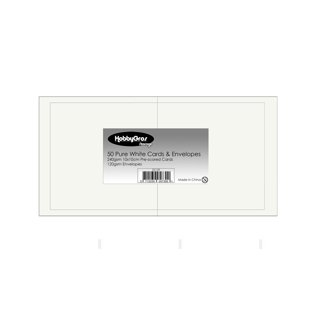 Cards & Envelopes 10x10cm Pure White (50pcs) (SS129) - Craftlines B.V.