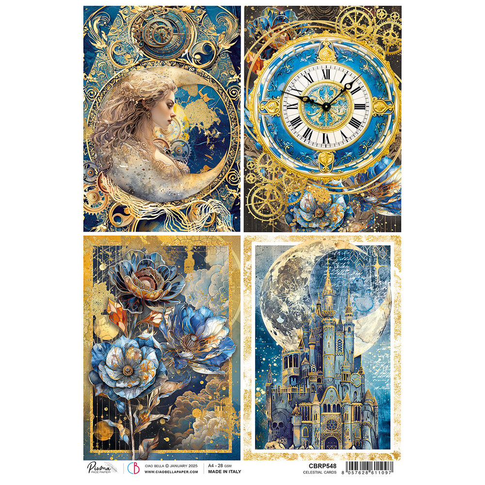 Celestial A4 Rice Paper Celestial Cards (5pcs) (CBRP548) - Craftlines B.V.