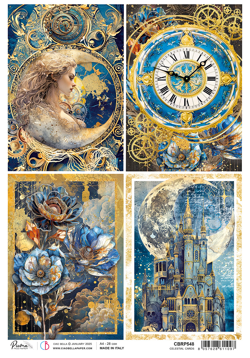 Celestial A4 Rice Paper Celestial Cards (5pcs) (CBRP548) - Craftlines B.V.
