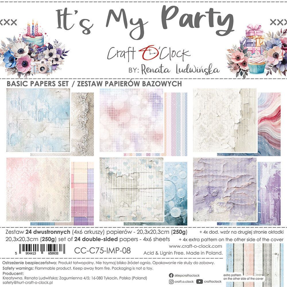 It's My Party 8x8 Inch Basic Papers Set (CC-C75-IMP-08) - Craftlines B.V.