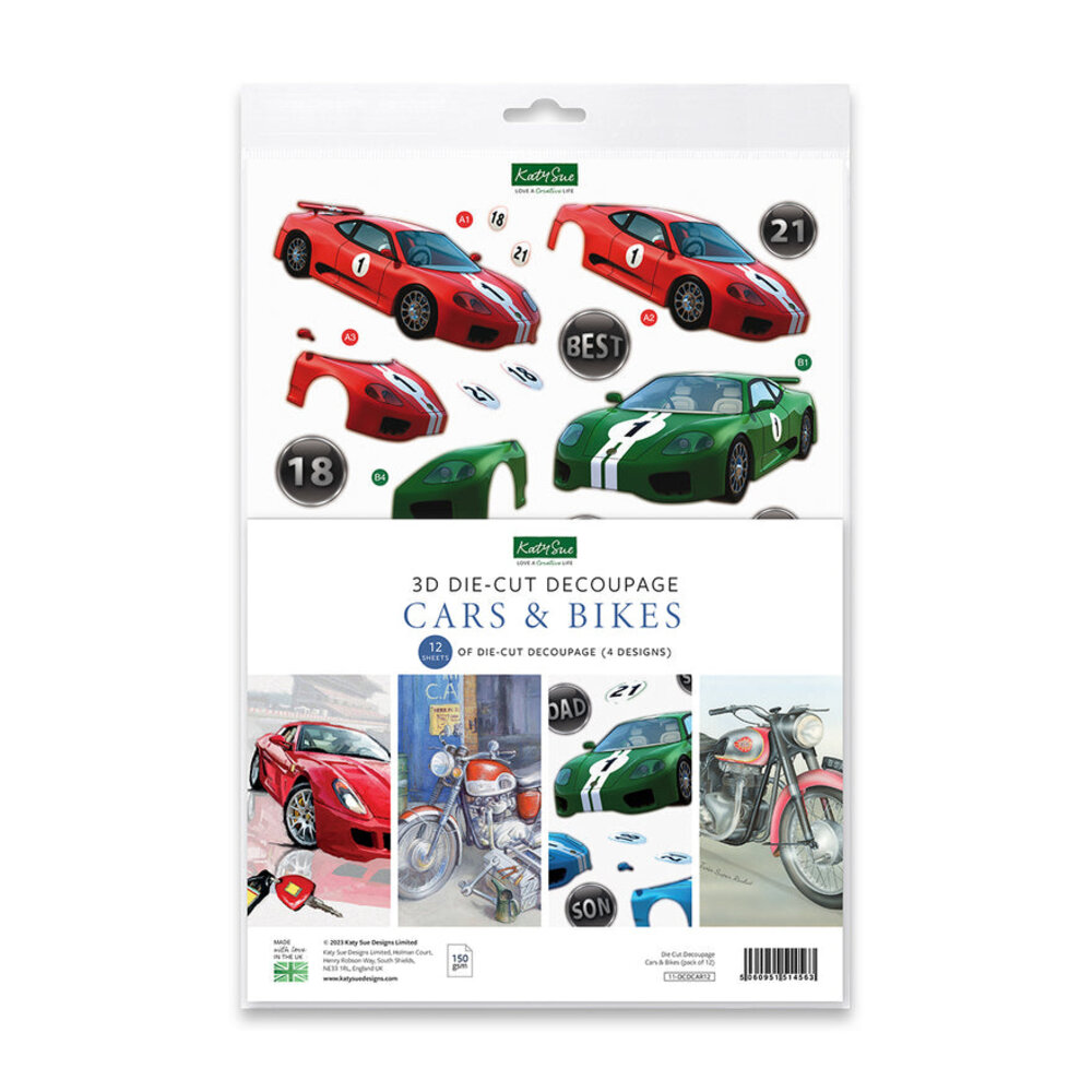 Cars and Bikes 3D Die-Cut Decoupage (12pcs) (11-DCDCAR12) - Craftlines B.V.