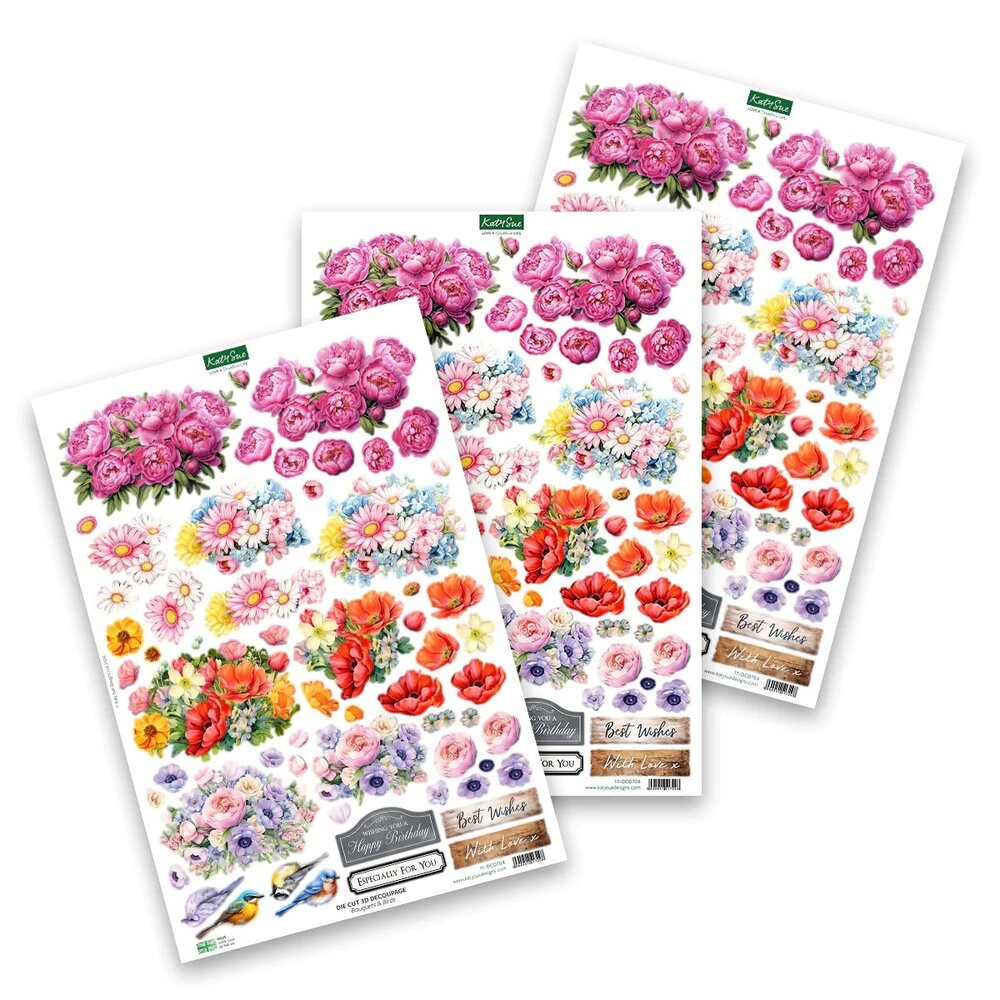 Bouquets & Birds 3D Die-Cut Decoupage (3pcs) (11-DCD704) - Craftlines B.V.
