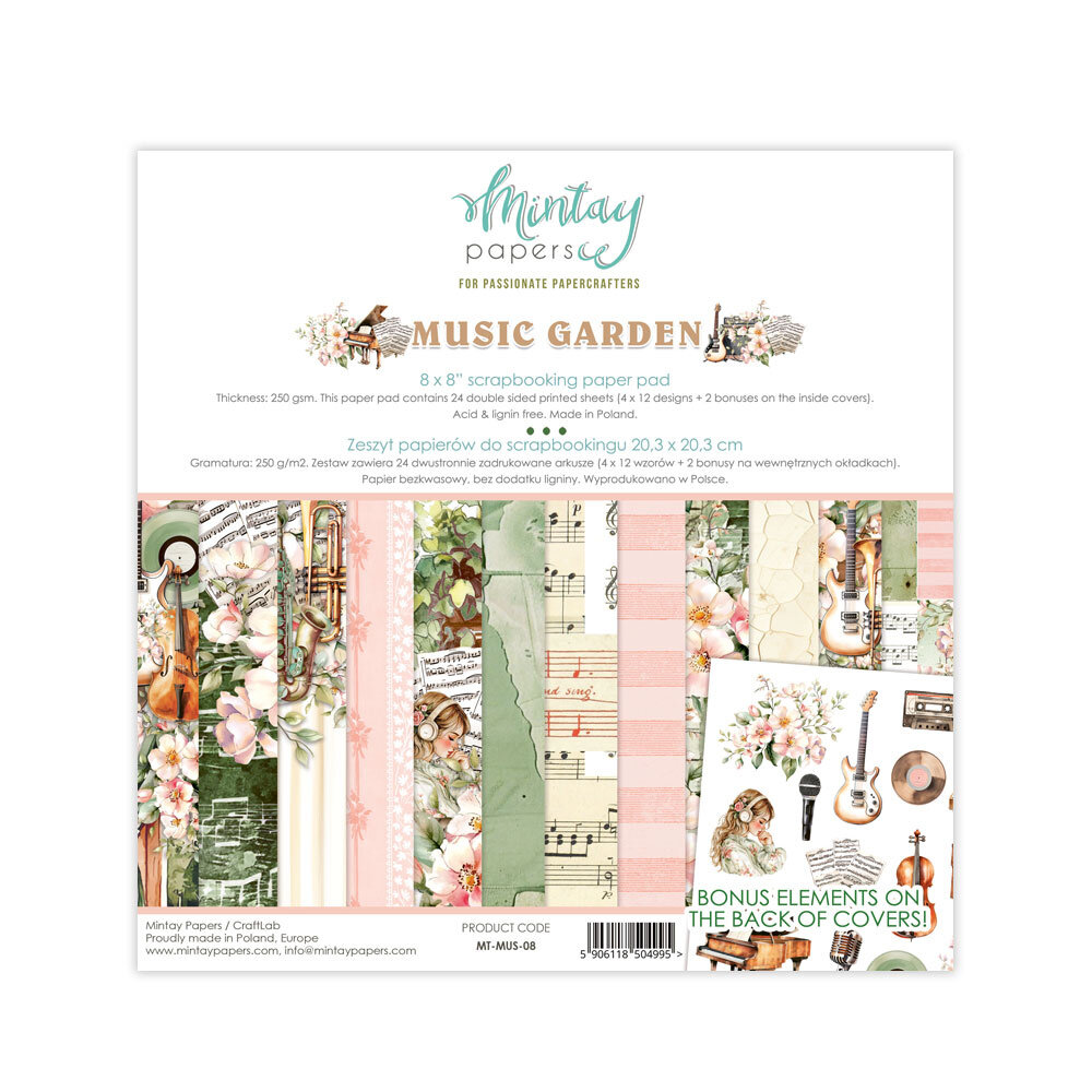 Music Garden 8x8 Inch Scrapbooking Paper Pad (MT-MUS-08) - Craftlines B.V.