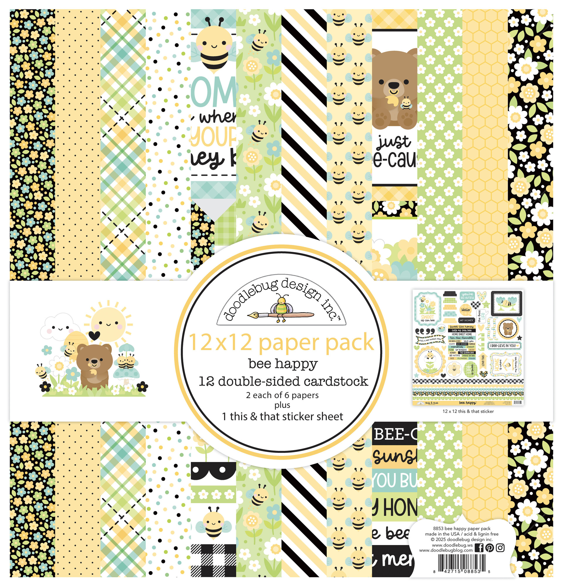 Bee Happy 12x12 Inch Paper Pack (8853) - Craftlines B.V.