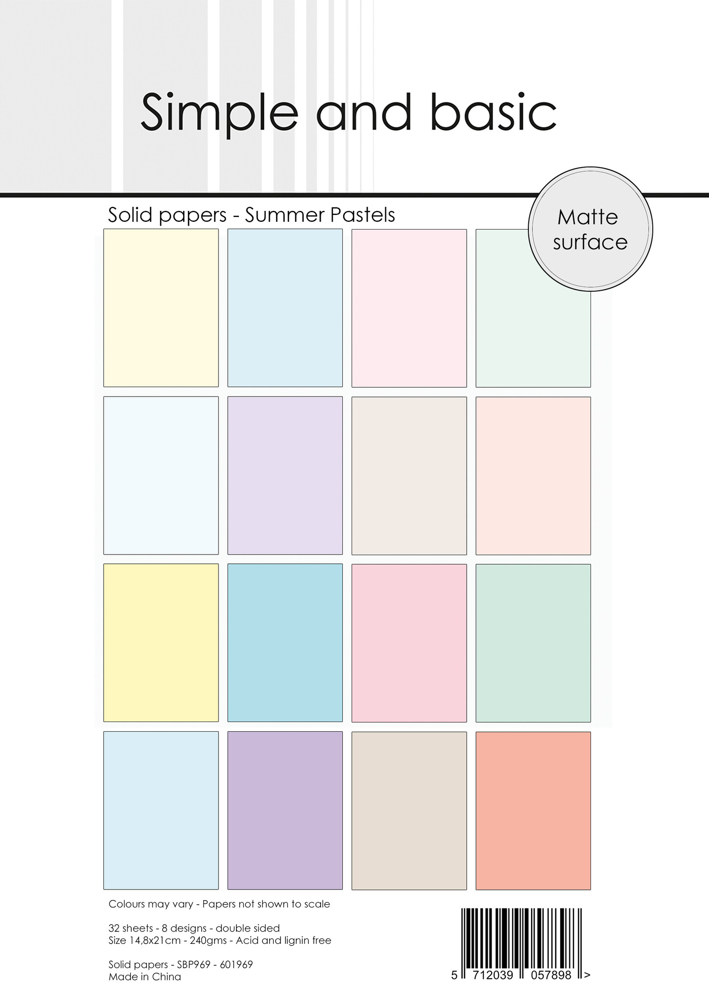 Summer Pastels A5 Solid Papers (SBP969) - Craftlines B.V.