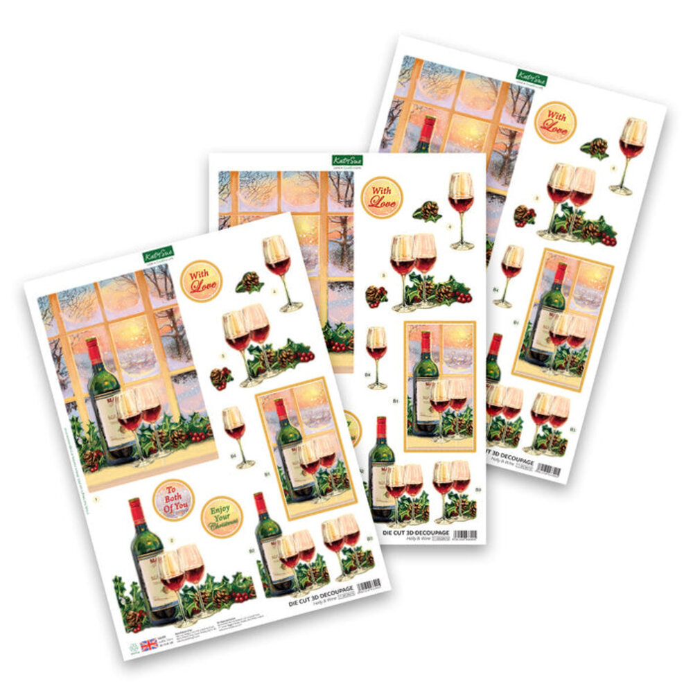 Holly & Wine 3D Die-Cut Decoupage (3pcs) (11-DCD615) - Craftlines B.V.