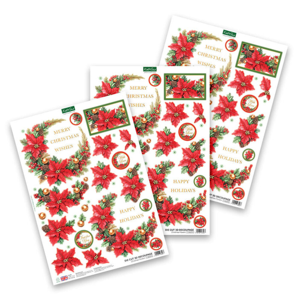 Christmas Flowers 3D Die-Cut Decoupage (3pcs) (11-DCD731) - Craftlines B.V.