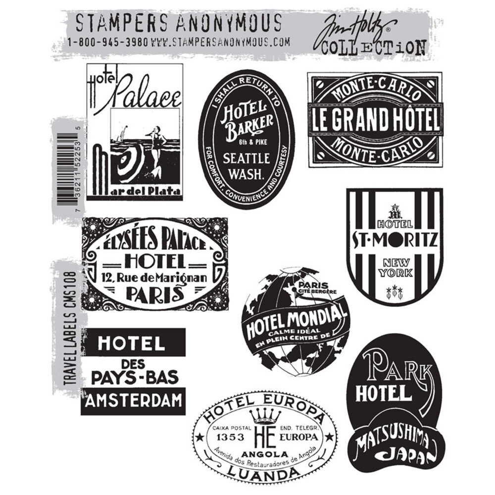 Travel Labels Tim Holtz Cling Stamps (CMS108) - Craftlines B.V.