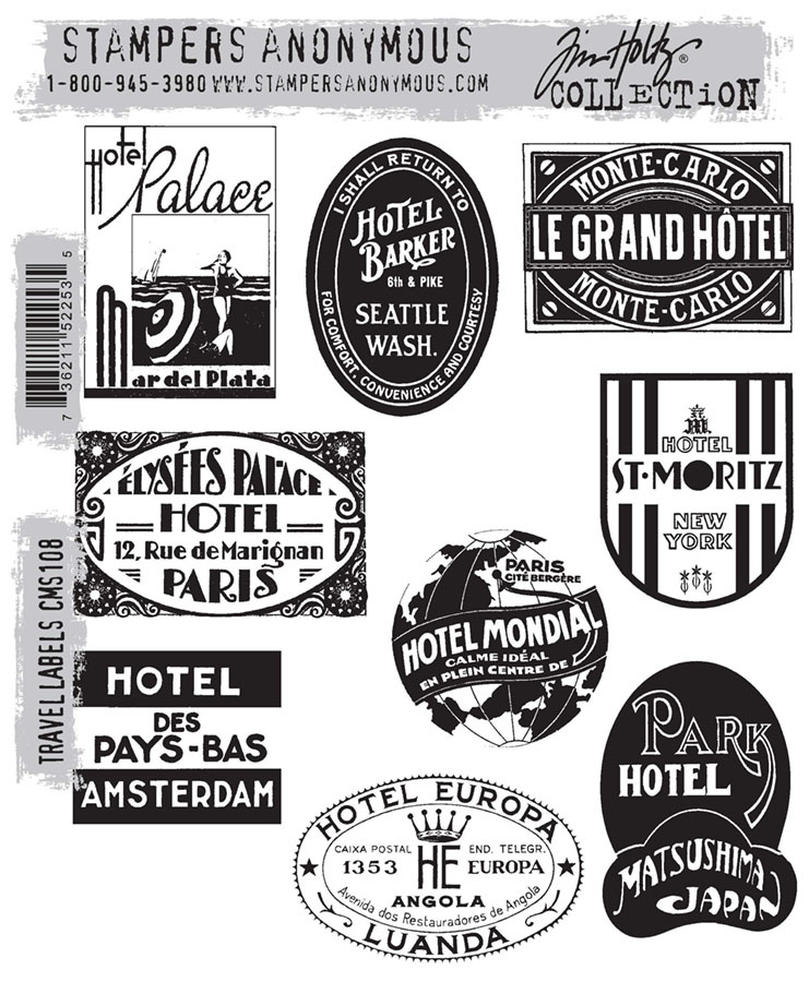 Travel Labels Tim Holtz Cling Stamps (CMS108) - Craftlines B.V.