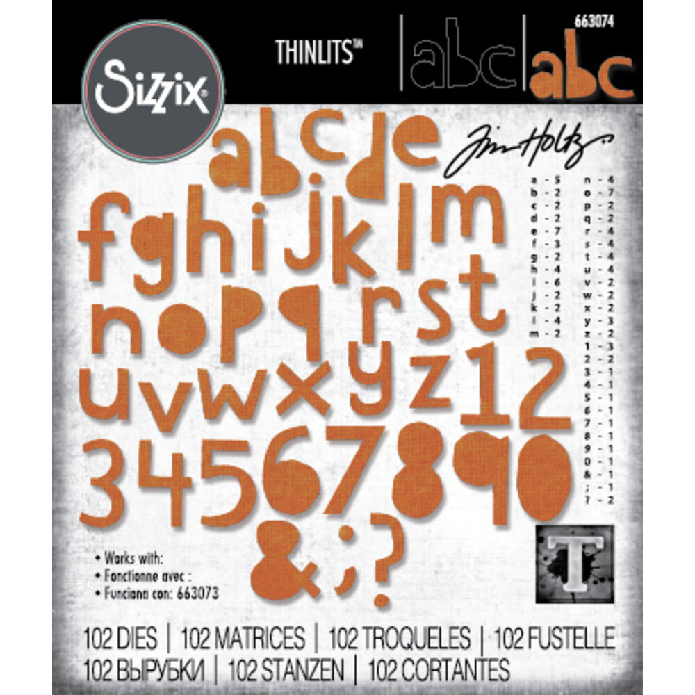 Thinlits Die by Tim Holtz Alphanumeric Cutout Lower (3/4"Tall) (102pcs) (663074) - Craftlines B.V.