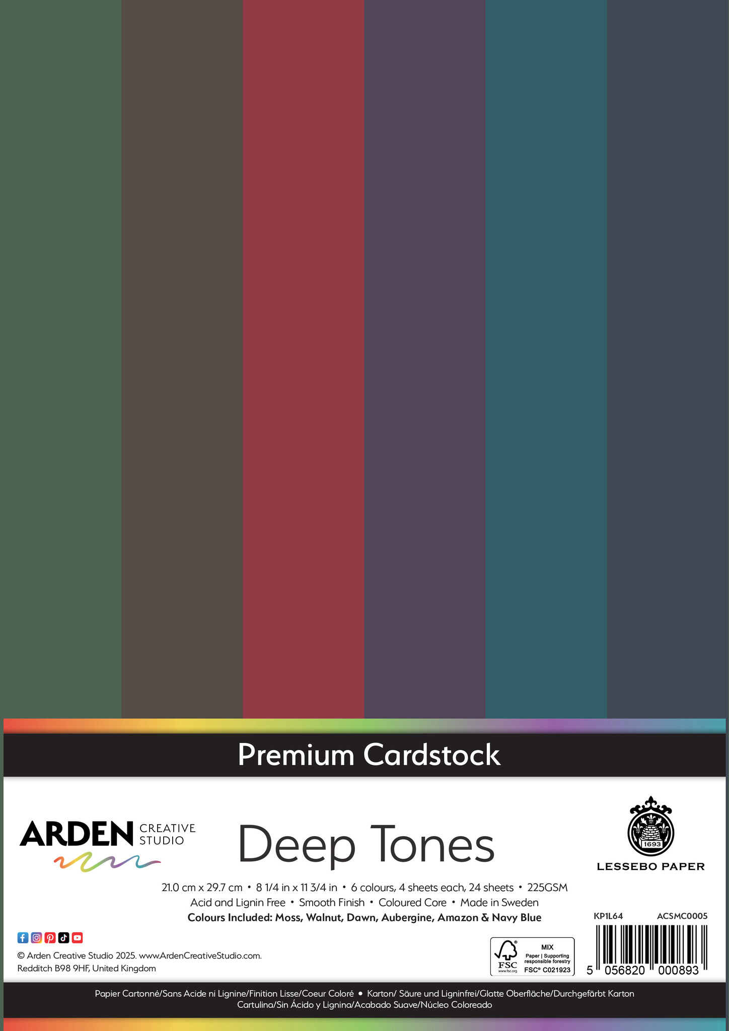 Premium Cardstock A4 Deep Tones (24 Sheets) (ACSMC0005) - Craftlines B.V.