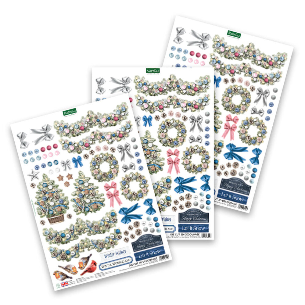 Katy Sue Designs Christmas Floral 3D Die-Cut Decoupage Winter (3pcs ...