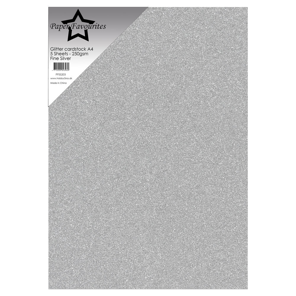 Fine Silver A4 Glitter Cardstock 250gsm (5pcs) (PFSS203) - Craftlines B.V.
