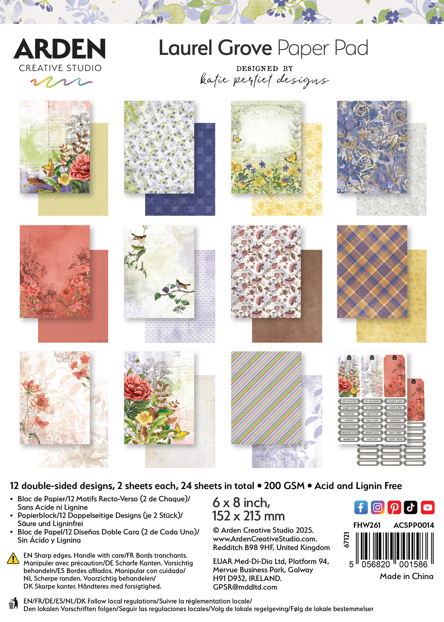 Laurel Grove 6x8 Inch Paper Pad (ACSPP0014) - Craftlines B.V.