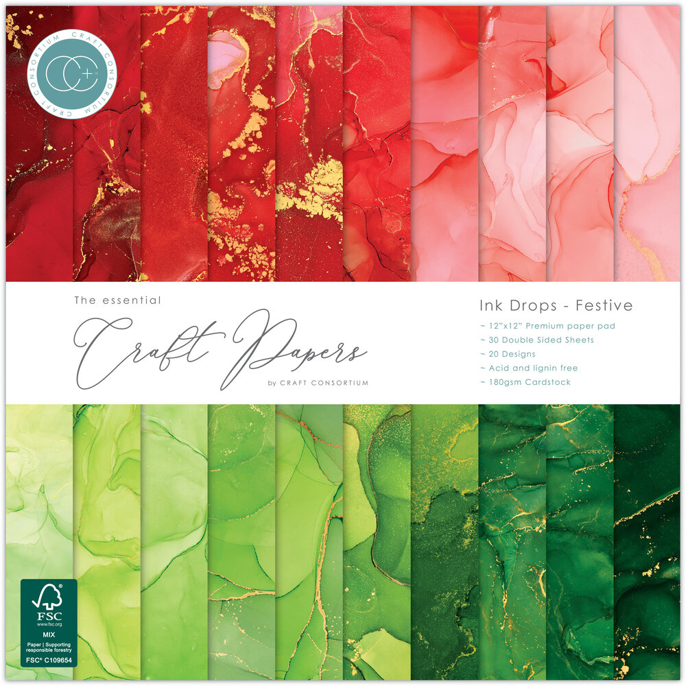 Essential Craft Papers 12x12 Inch Paper Pad Ink Drops Festive (CCEPAD0 ...