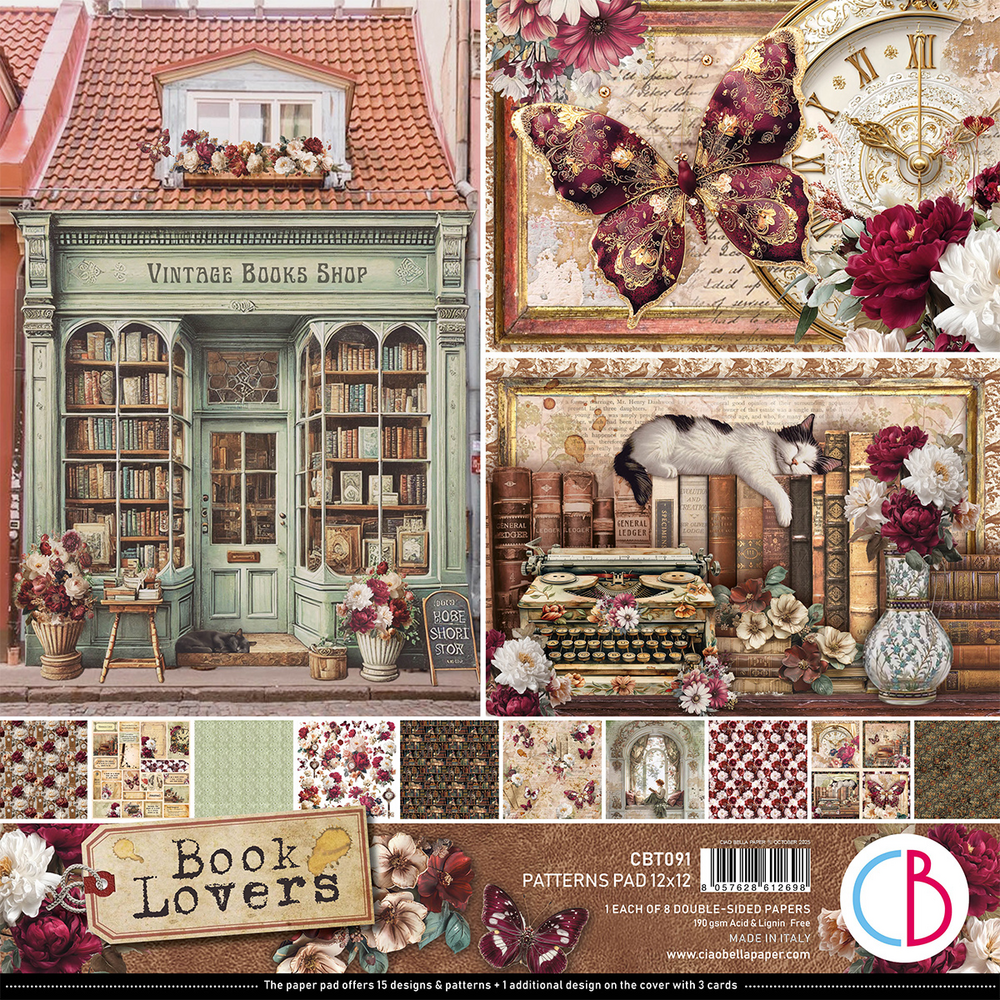Book Lovers 12x12 Inch Patterns Pad (8pcs) (CBT091) - Craftlines B.V.