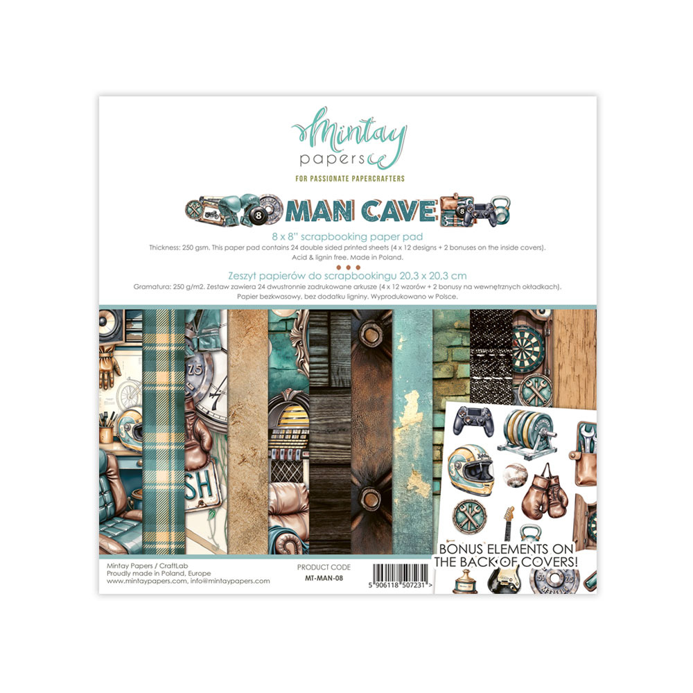 Man Cave 8x8 Inch Scrapbooking Paper Pad (MT-MAN-08) - Craftlines B.V.