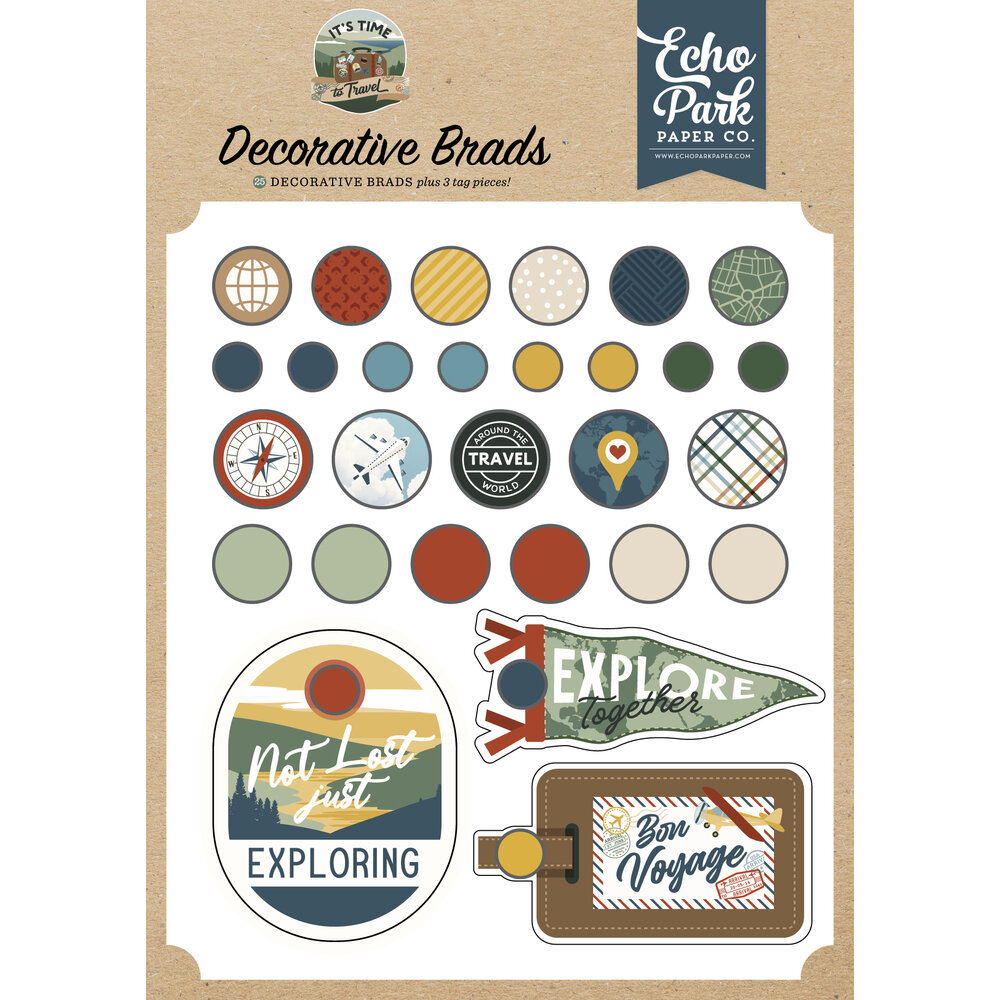 It's Time To Travel Decorative Brads (TTT494020) - Craftlines B.V.