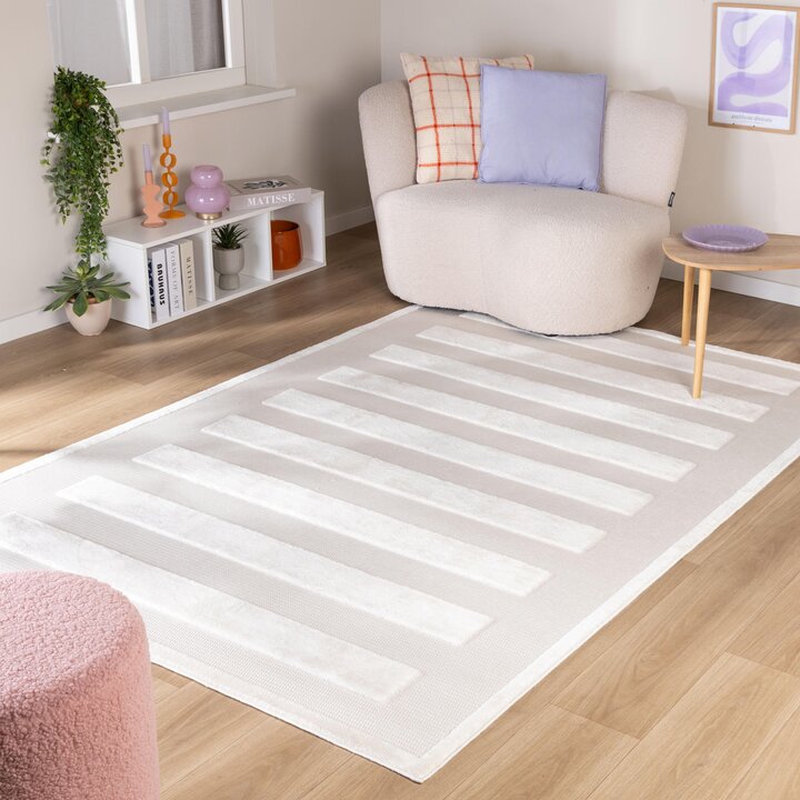 Japandi vloerkleed – Everly 3D Trace Wit | Uniek 3D structuur - Volero