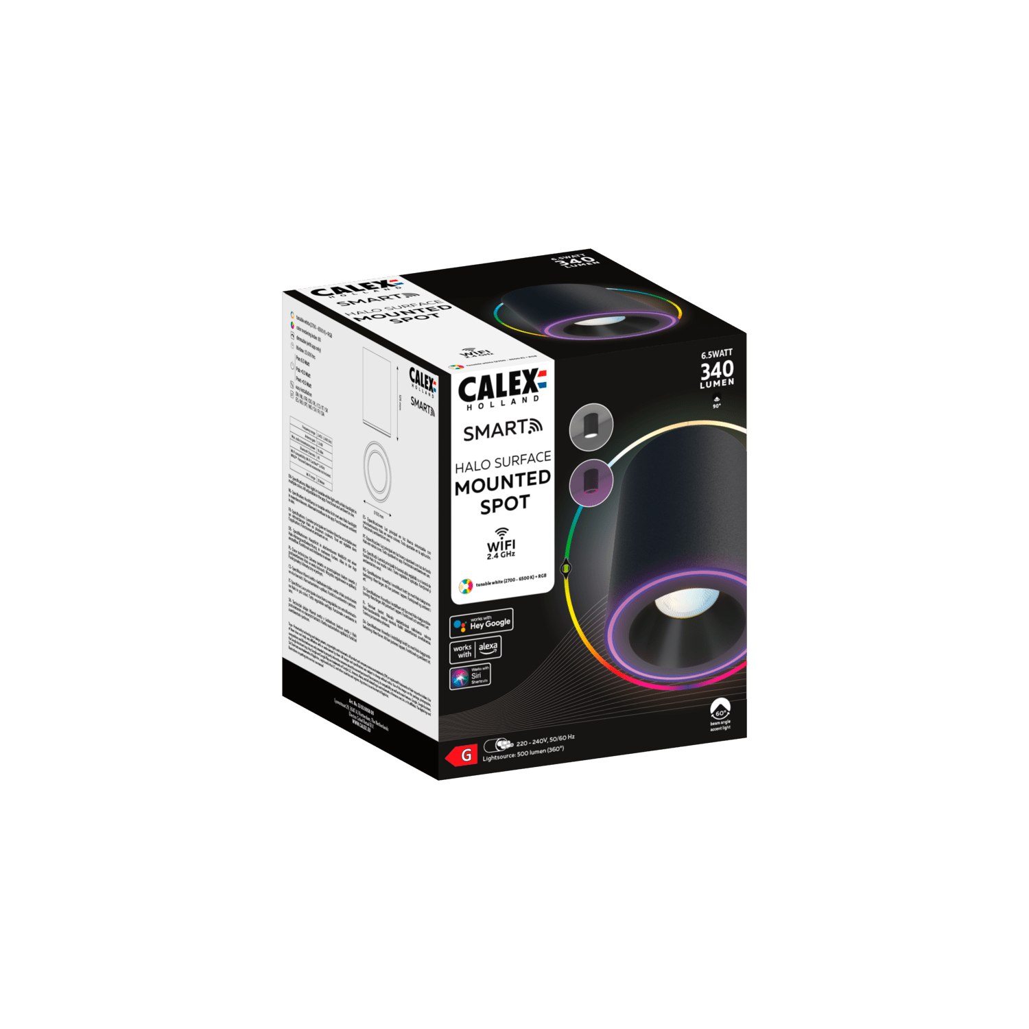 Calex Smart Halo Surface Mounted Spot Black/Black, 6.5W, 2700-6500K+RGB ...