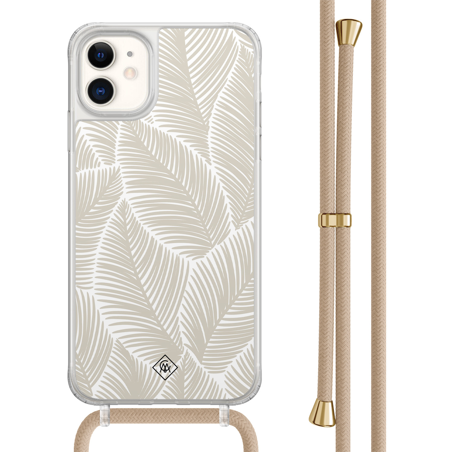 iPhone 11 hoesje met beige koord - Palm leaves beige - Casimoda.nl